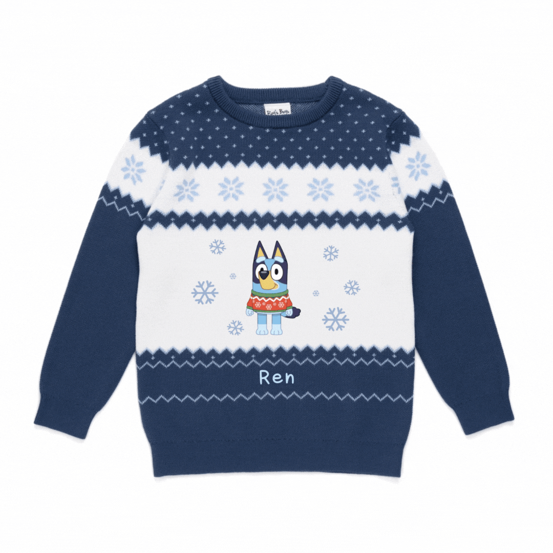 Personalised Bluey Kids' Knitted Christmas Jumper | Roy's Boys